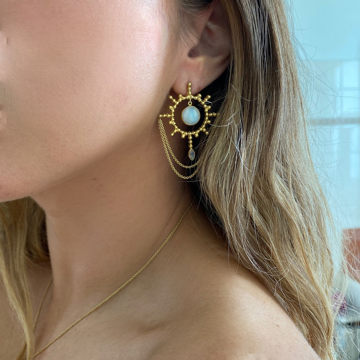 Aurora Sun 14K Gold Rainbow Moonstone Statement Earrings – Sunsara ...