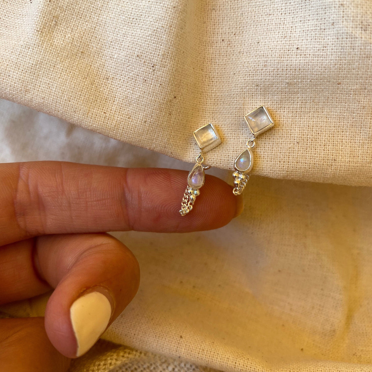 Kalani Sterling Silver Rainbow Moonstone Studs – Sunsara Jewellery